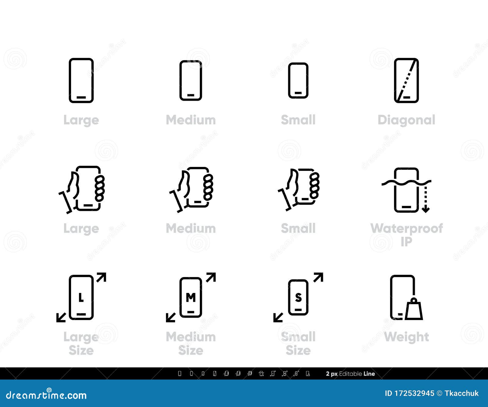 Smart Phone Tech Icons. Editable Line Vector Set on White Backgroind ...