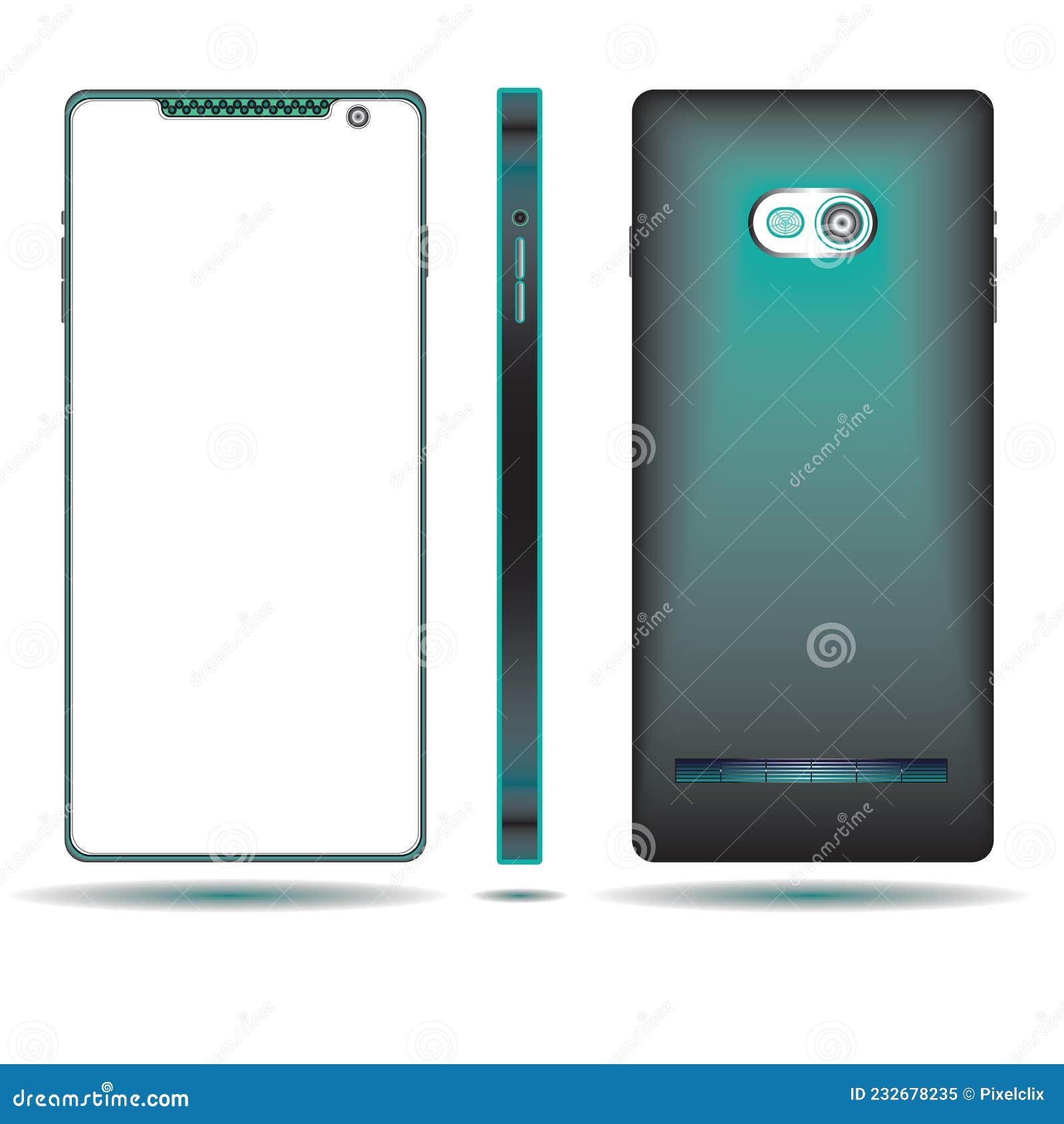 Smart Phone Vector Front Back and Side Views. Stock Illustration ...