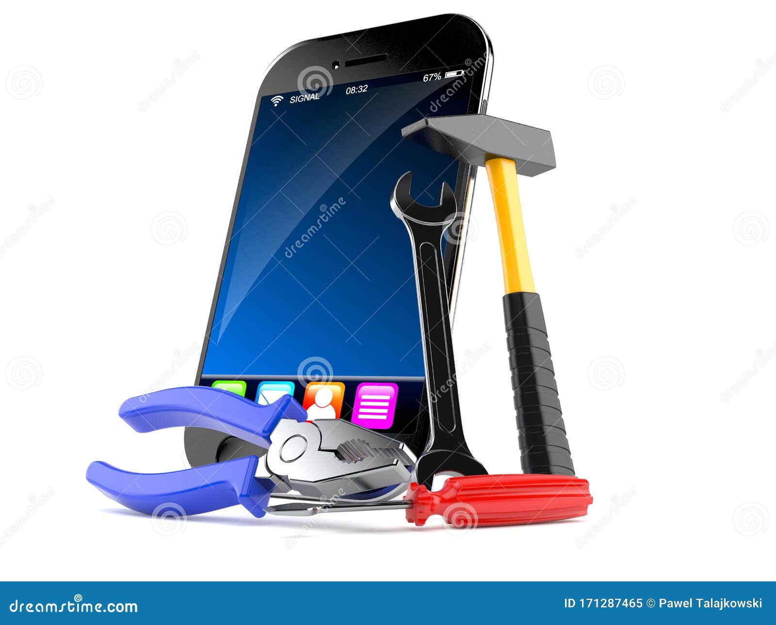 Smart Phone with Work Tools Stock Illustration - Illustration of smart ...