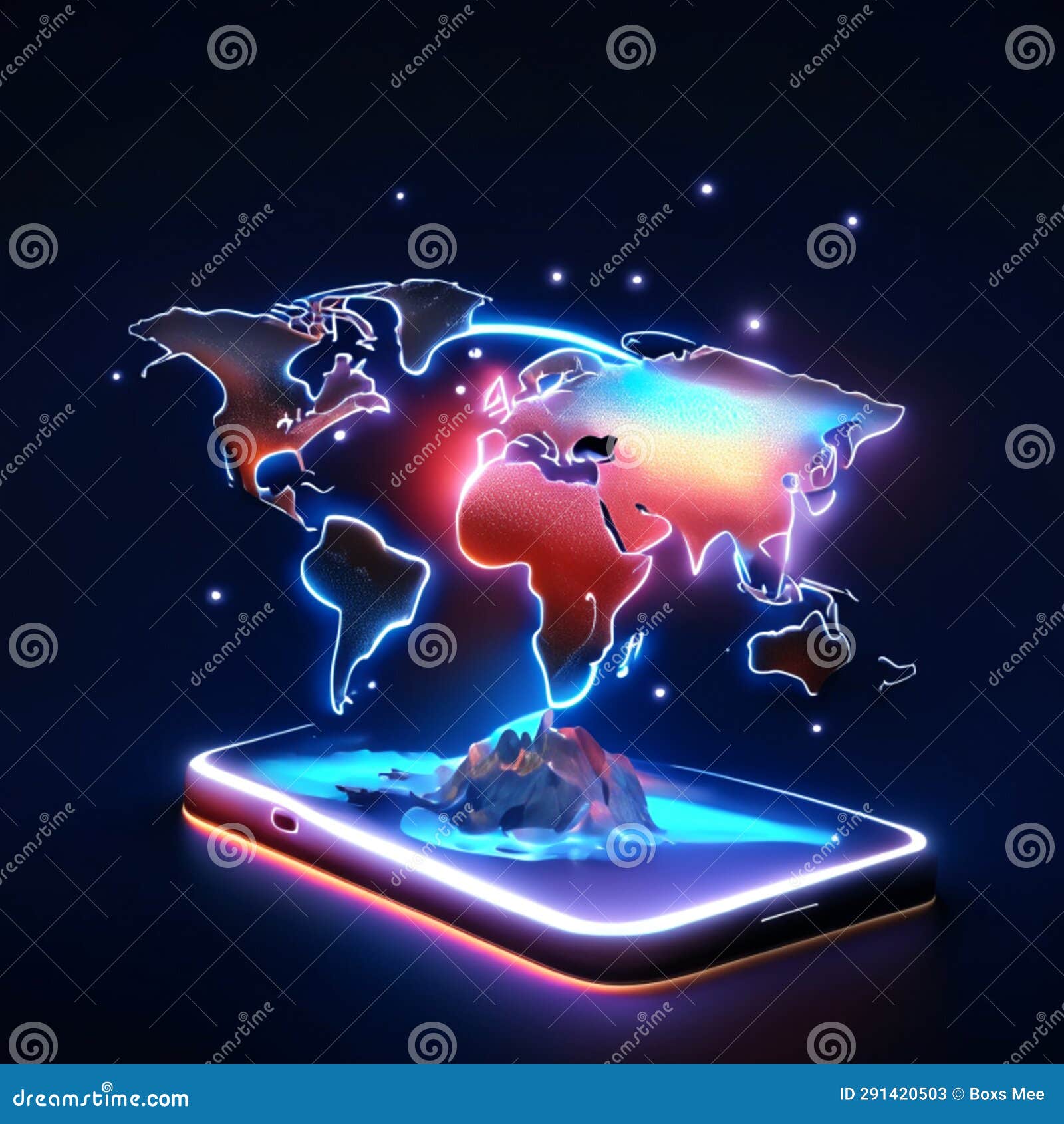 Smart Phone with World Map on Screen. 3d Render Illustration Stock ...