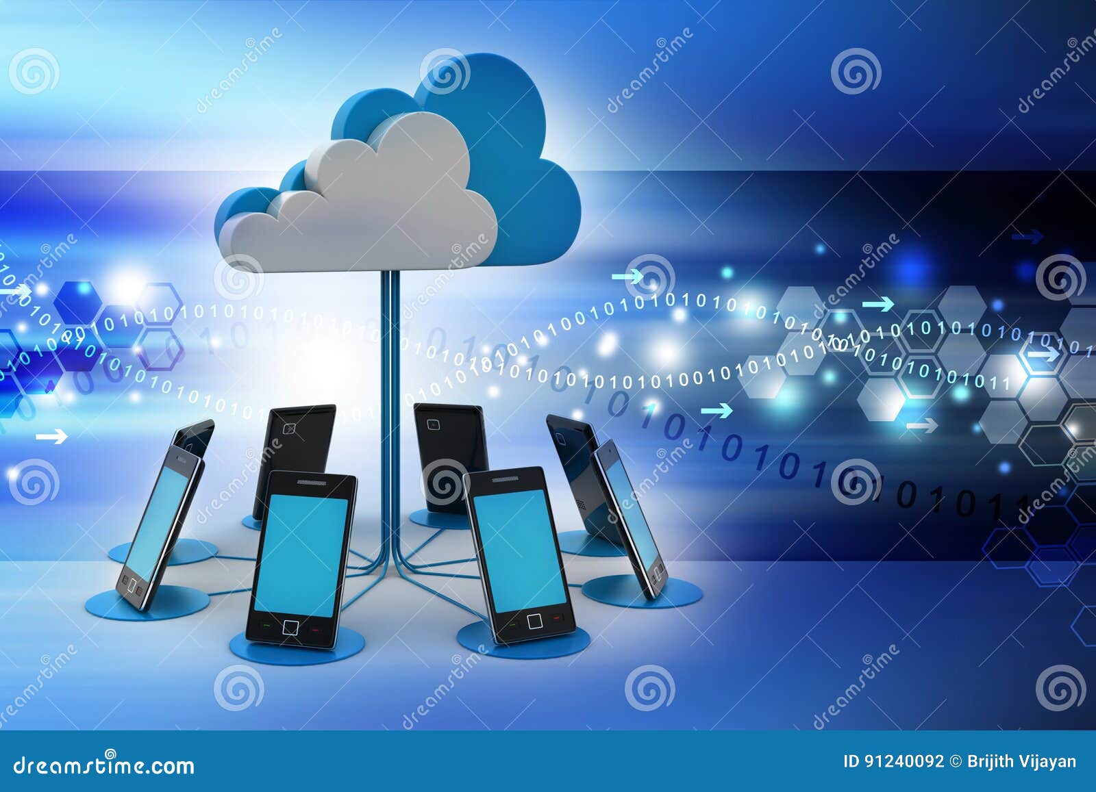 Smart Phones Network with Cloud Computing Stock Illustration ...