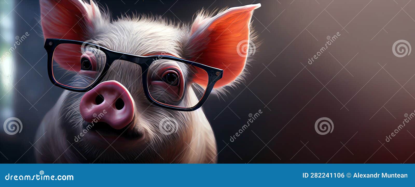 Smart Pig in Glasses, Panoramic Stock Illustration - Illustration of ...