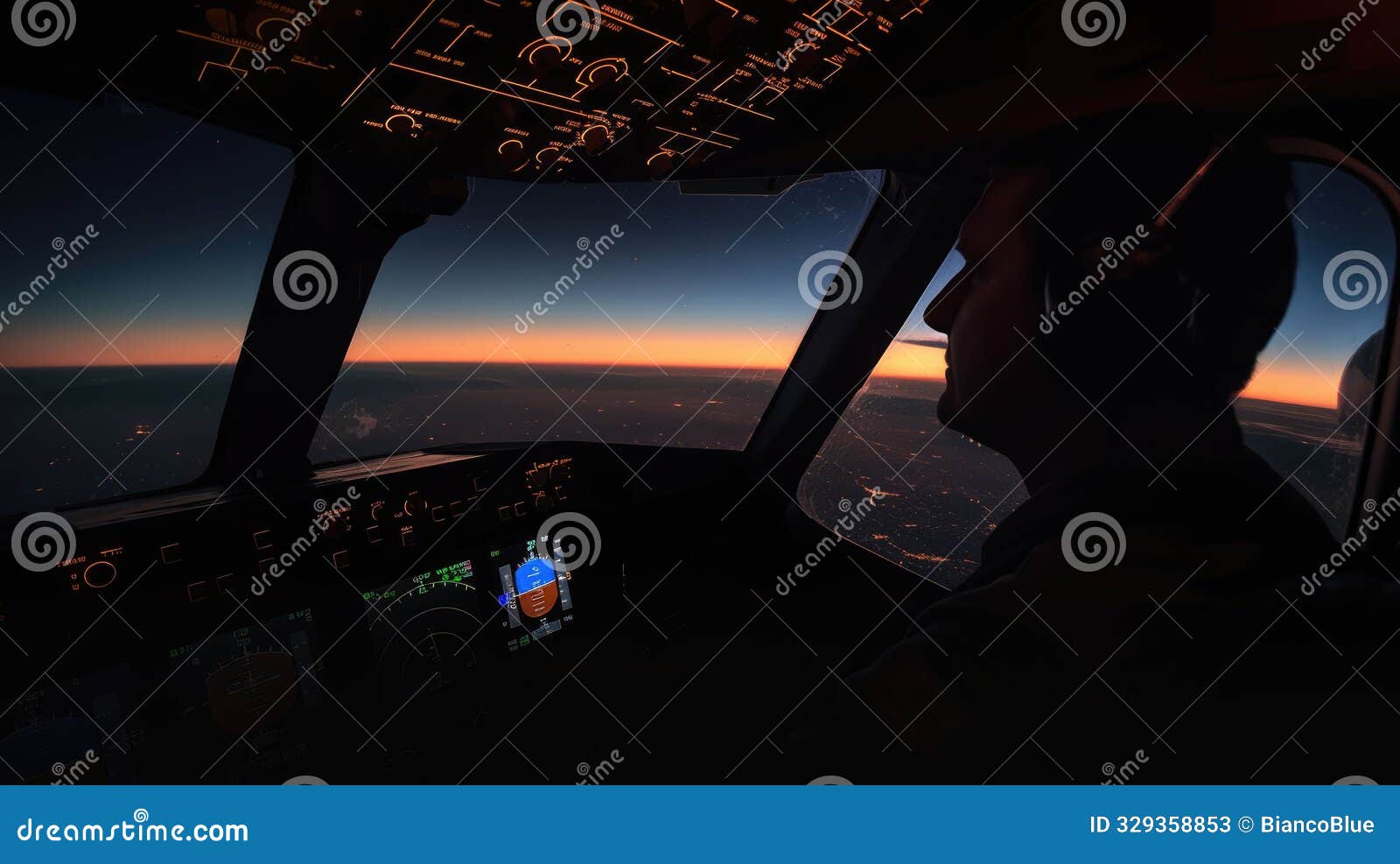 Smart Pilot Sitting at Plane and Looking at Control Panel in Flight ...
