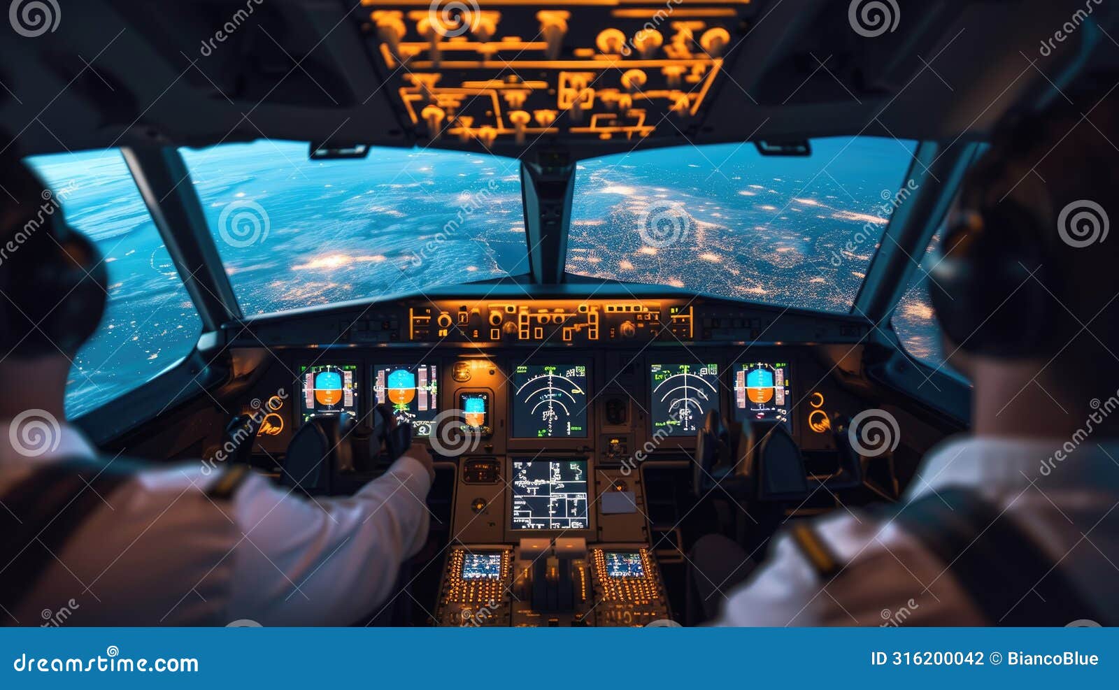 Smart Pilot Sitting at Plane and Looking at Control Panel in Flight ...