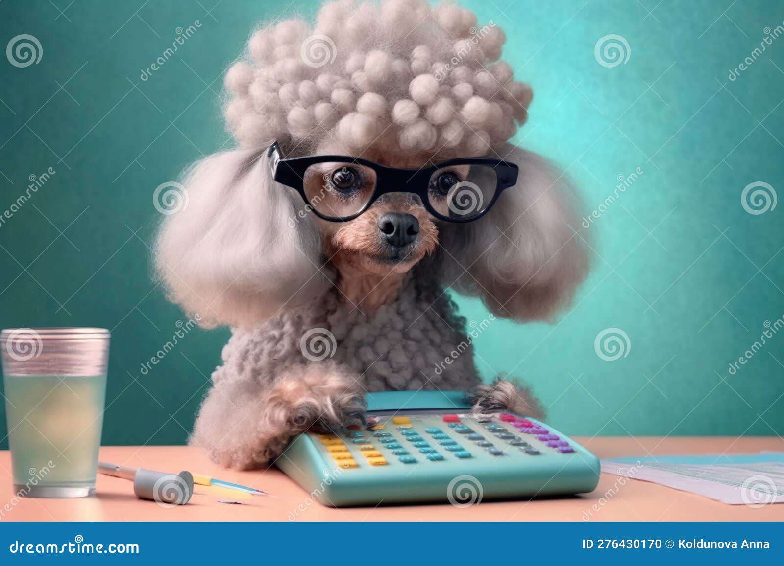 Smart Poodle in Glasses Counting Money on a Calculator, Created with ...