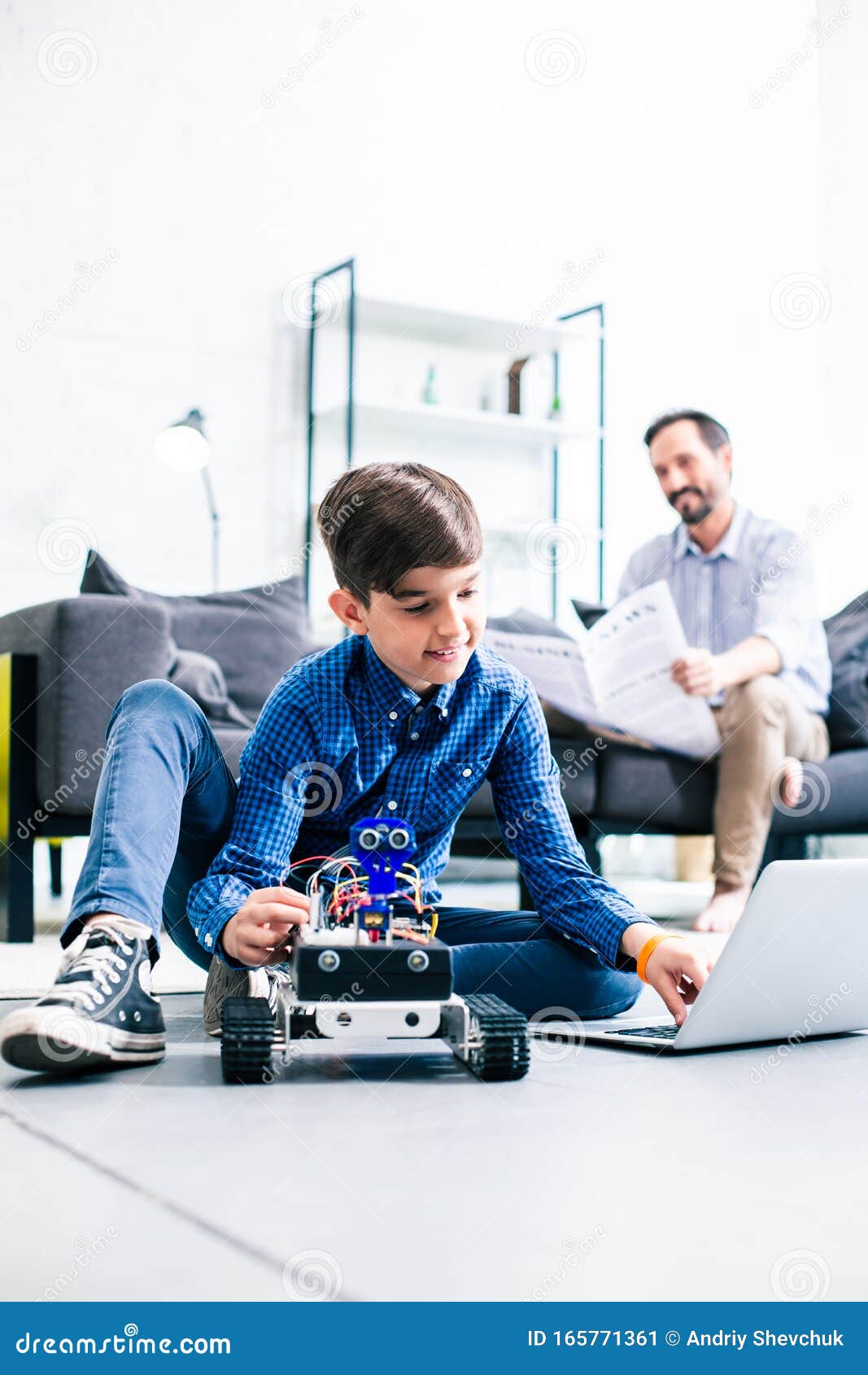 Smart Positive Boy Studying Robotic Engineering Technologies Stock ...