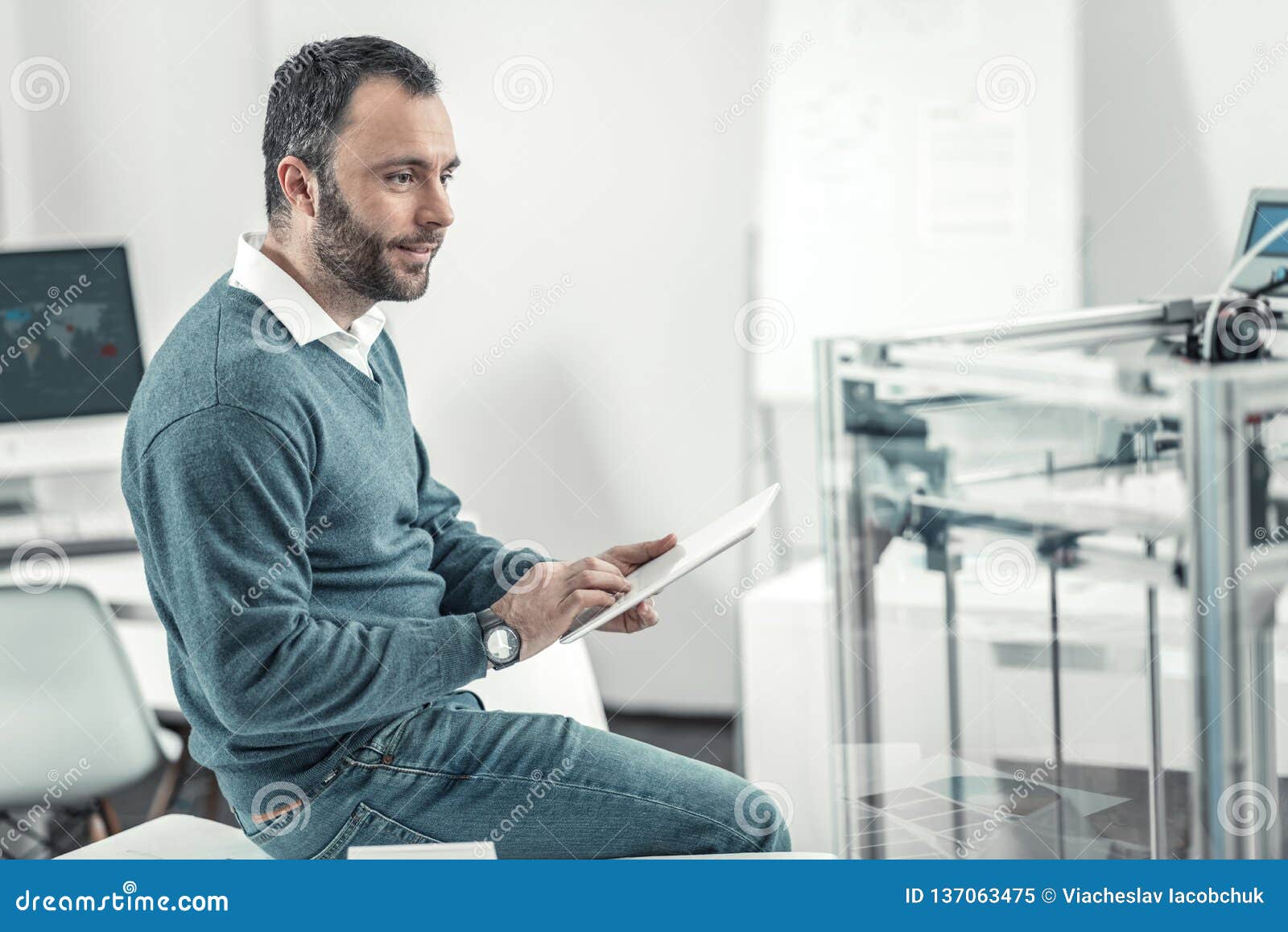 Smart Professional Adult Engineer Using a Tablet Stock Image - Image of ...