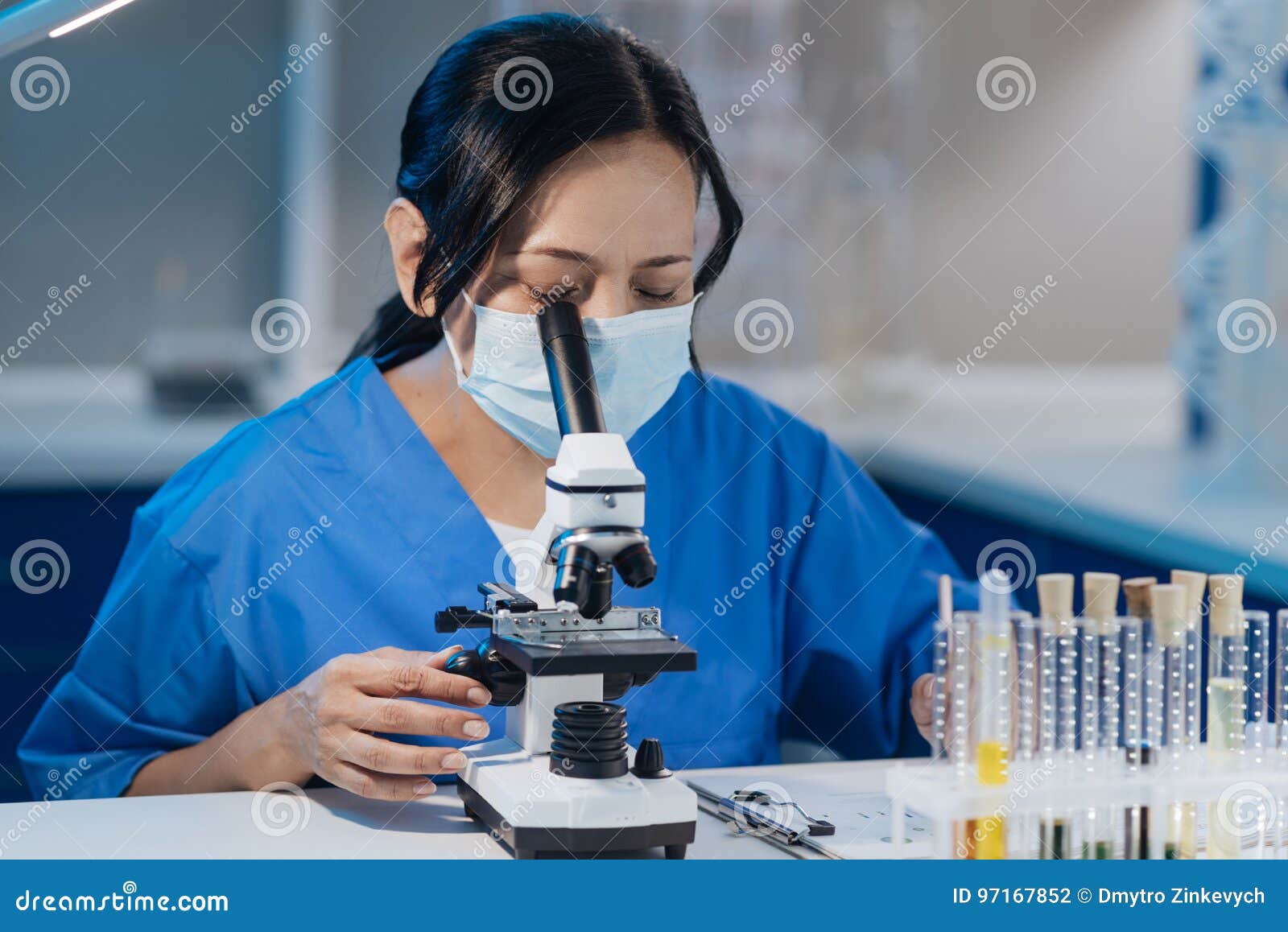 Smart Professional Biologist Studying Microorganisms Stock Photo ...