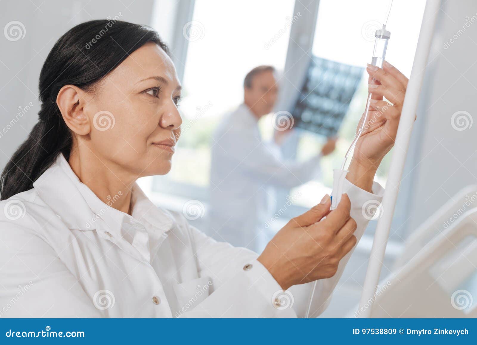 Smart Professional Nurse Pressing the Button Stock Image - Image of ...