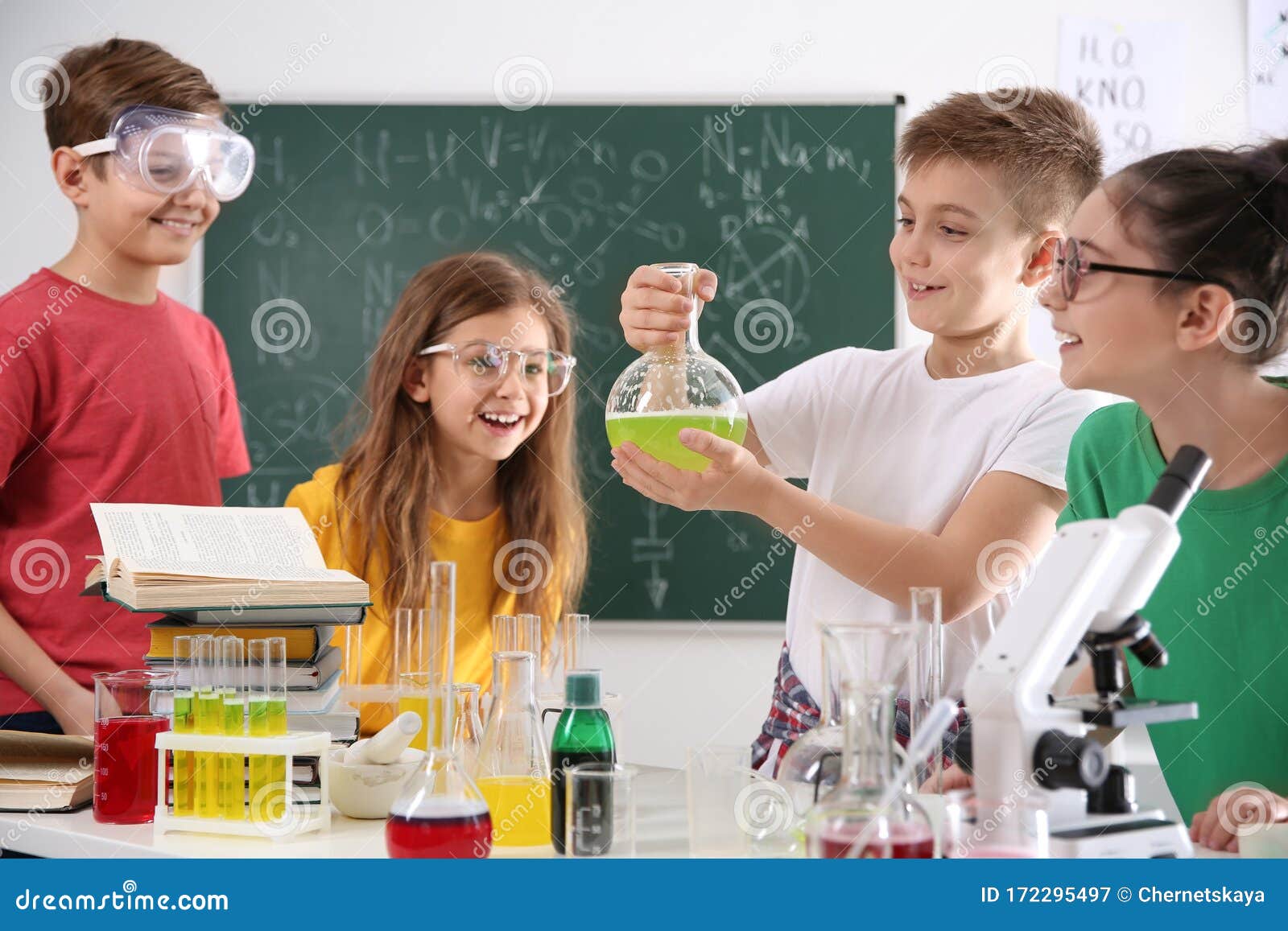 Smart Pupils Making Experiment in Class Stock Image - Image of ...