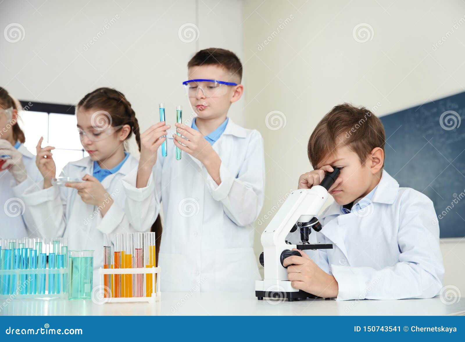 Smart Pupils Making Experiment Royalty-Free Stock Photo | CartoonDealer ...