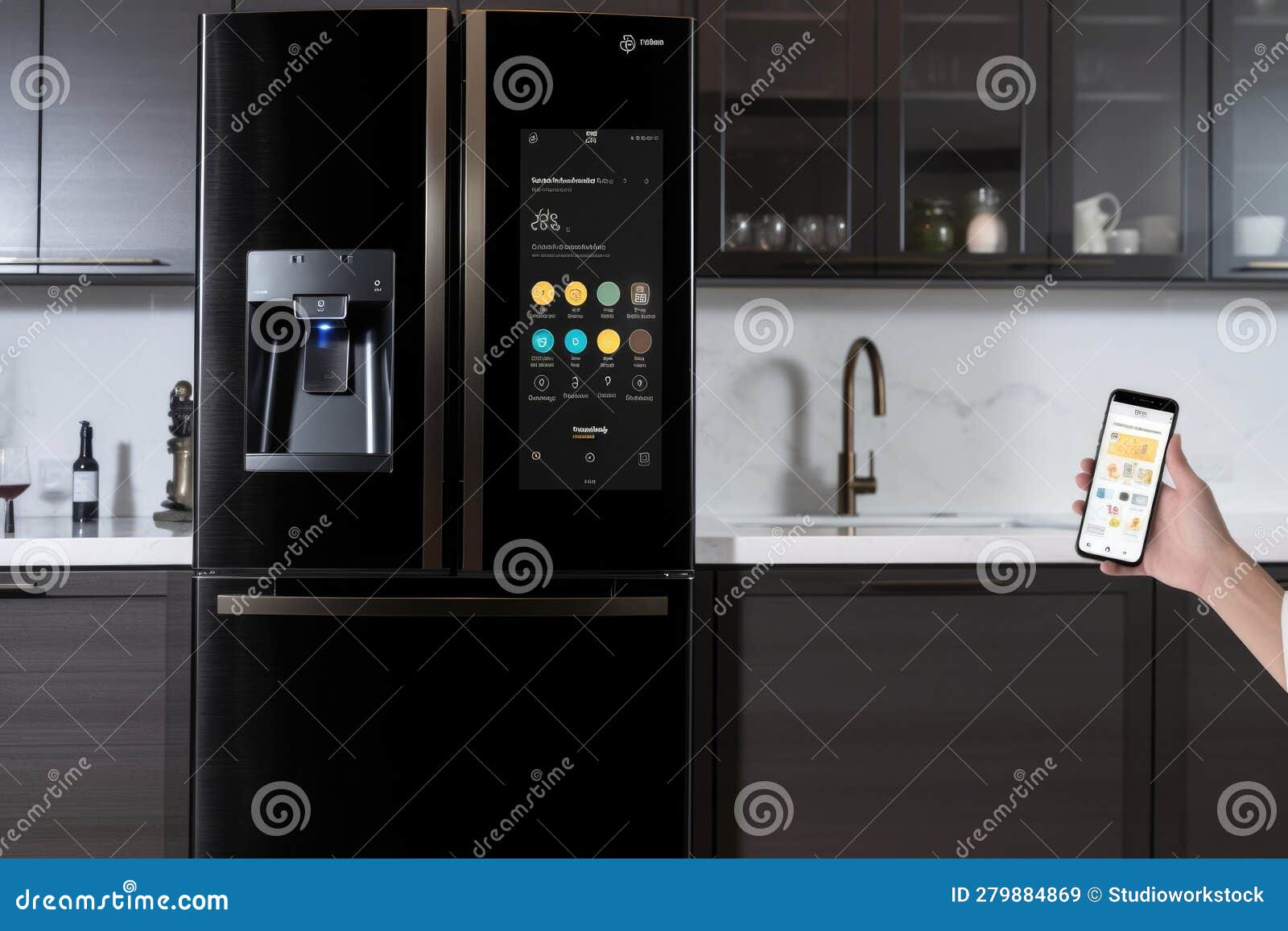 Smart Refrigerator with Built-in Wifi and Bluetooth Capabilities Stock ...