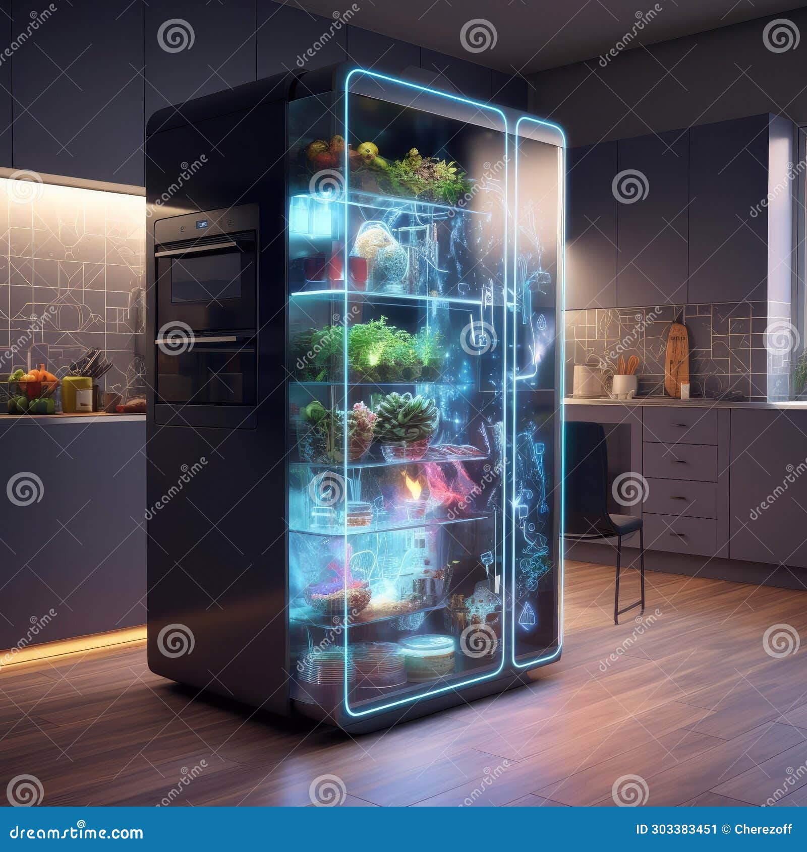 Smart Refrigerator Hologram Stock Image - Image of futuristic, system ...