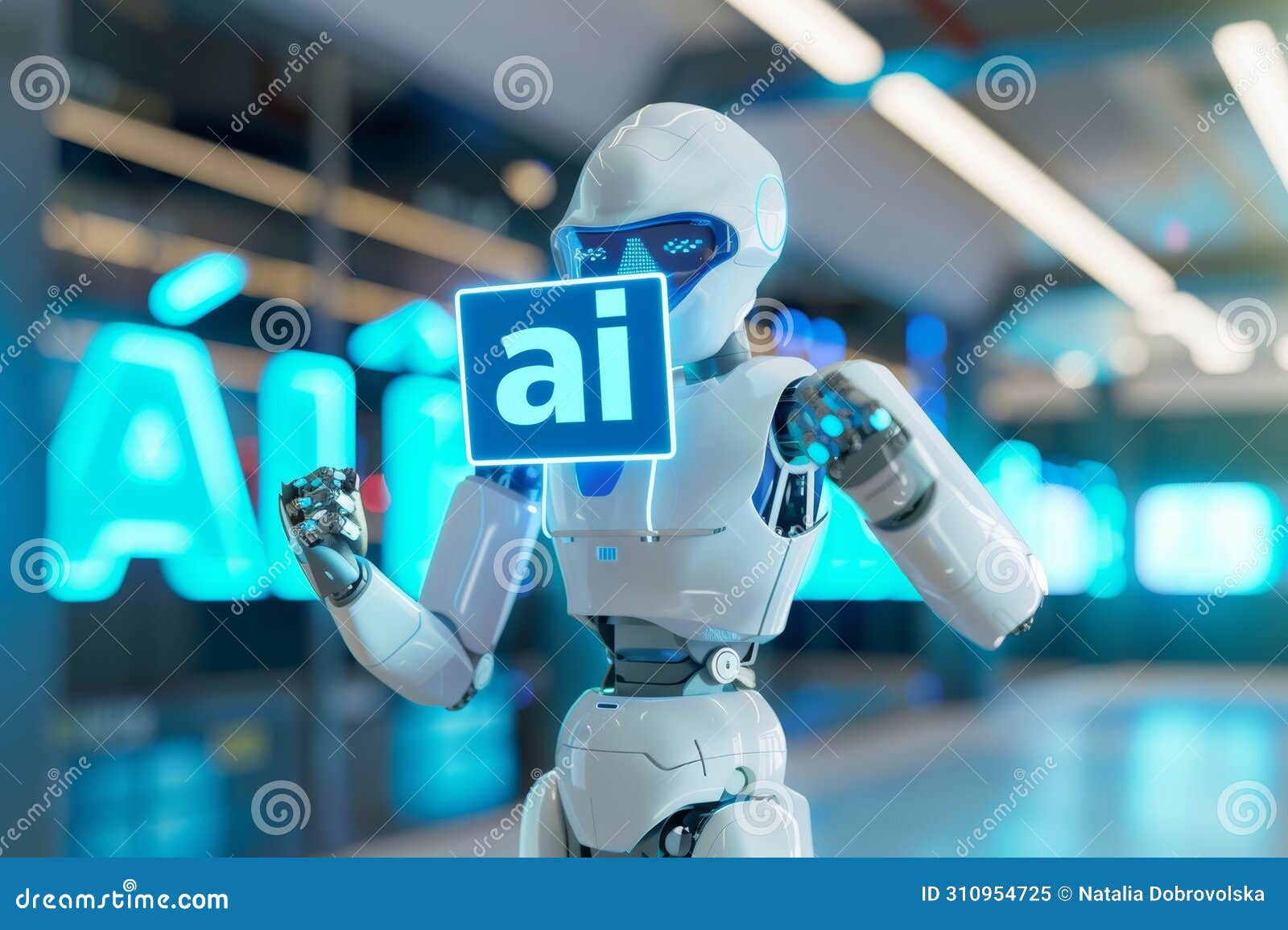 Smart Robot Holding Sign Ai,machine Learning Stock Image - Image of ...