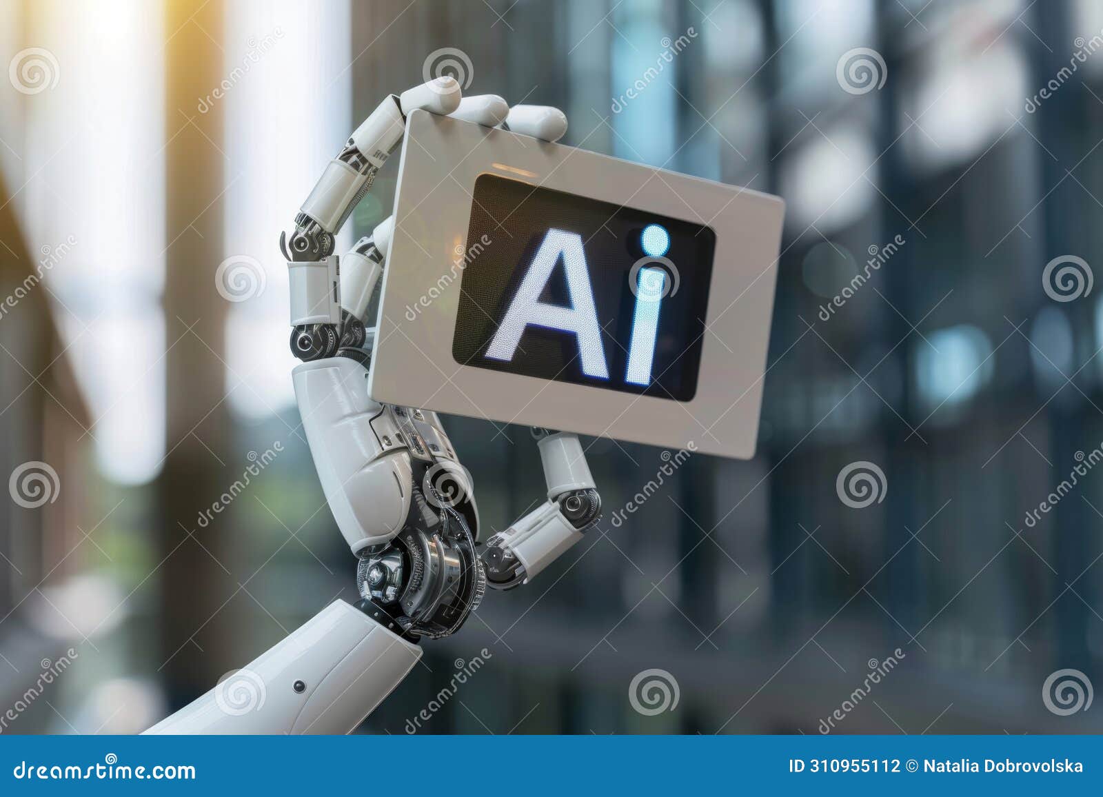 Smart Robot Holding Sign Ai,machine Learning Stock Photo - Image of ...
