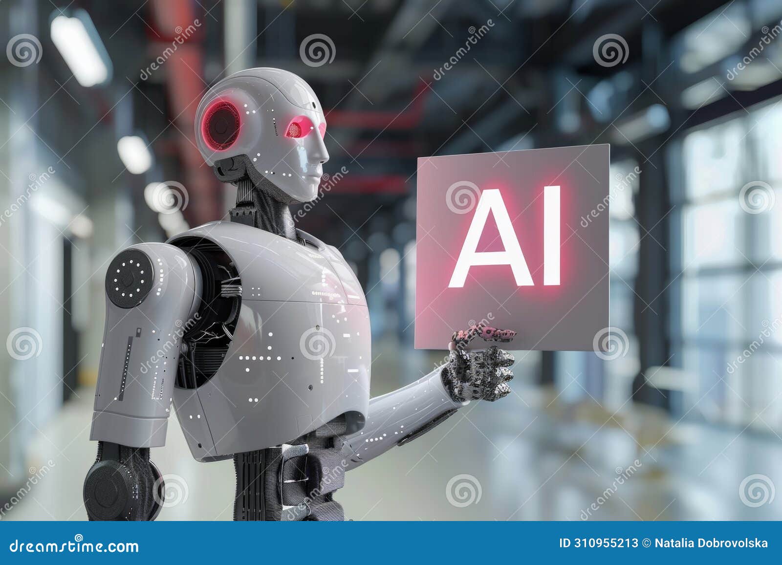 Smart Robot Holding Sign Ai,machine Learning Stock Image - Image of ...