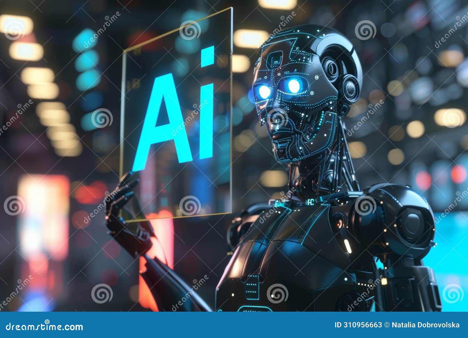 Smart Robot Holding Sign Ai,machine Learning Stock Image - Image of ...