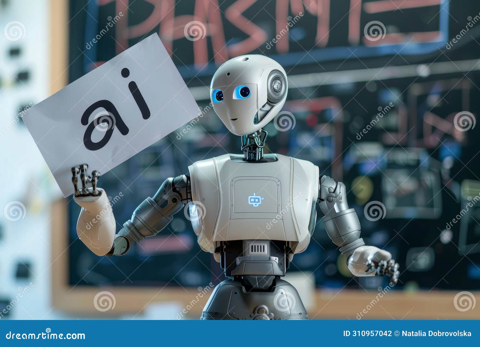 Smart Robot Holding Sign Ai,machine Learning Stock Photo - Image of ...