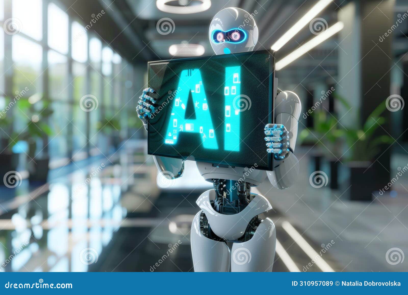 Smart Robot Holding Sign Ai,machine Learning Stock Image - Image of ...
