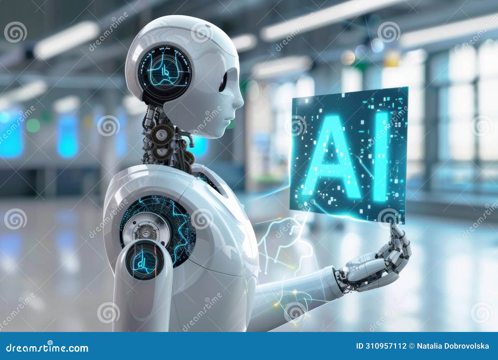 Smart Robot Holding Sign Ai,machine Learning Stock Photo - Image of ...