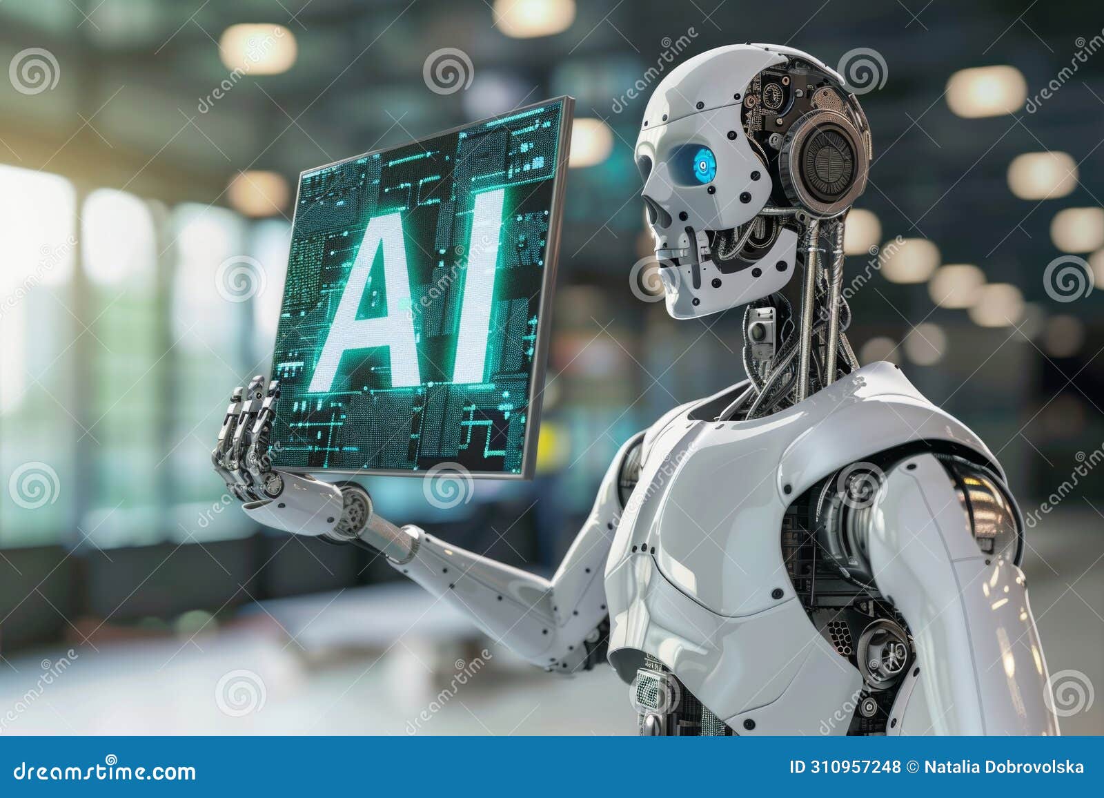 Smart Robot Holding Sign Ai,machine Learning Stock Photo - Image of ...