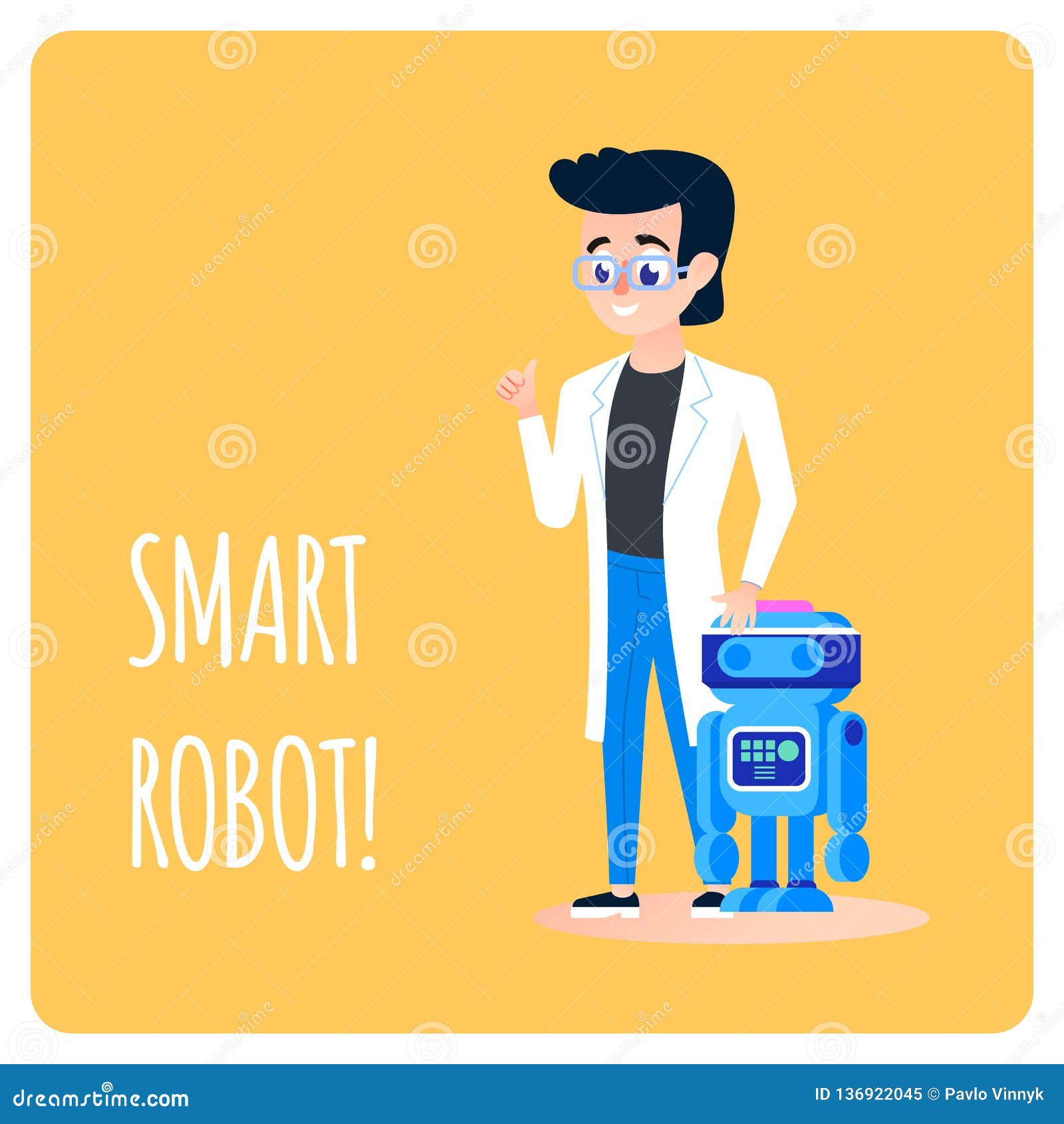 Smart Robot Machine with Human Scientist. Cartoon Stock Vector ...