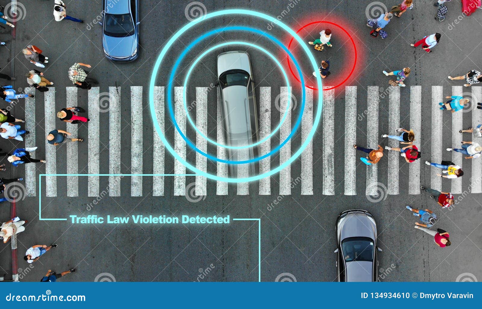 Aerial. Violation Of Traffic Rules. The Car Passes On A High Speed Red ...