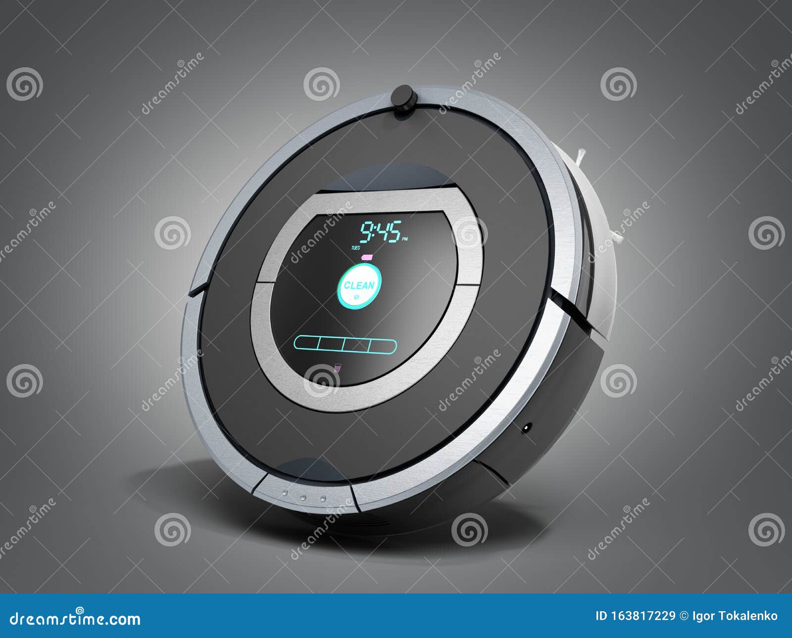 Smart Robotic Vacuum Cleaner 3d Render on Grey Stock Illustration ...
