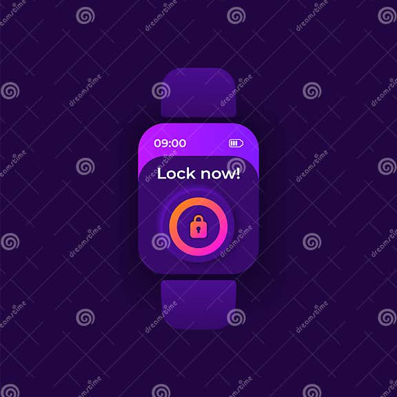 Smart Security Smartwatch Interface Vector Template. IOT Mobile App Notification Night Mode ...