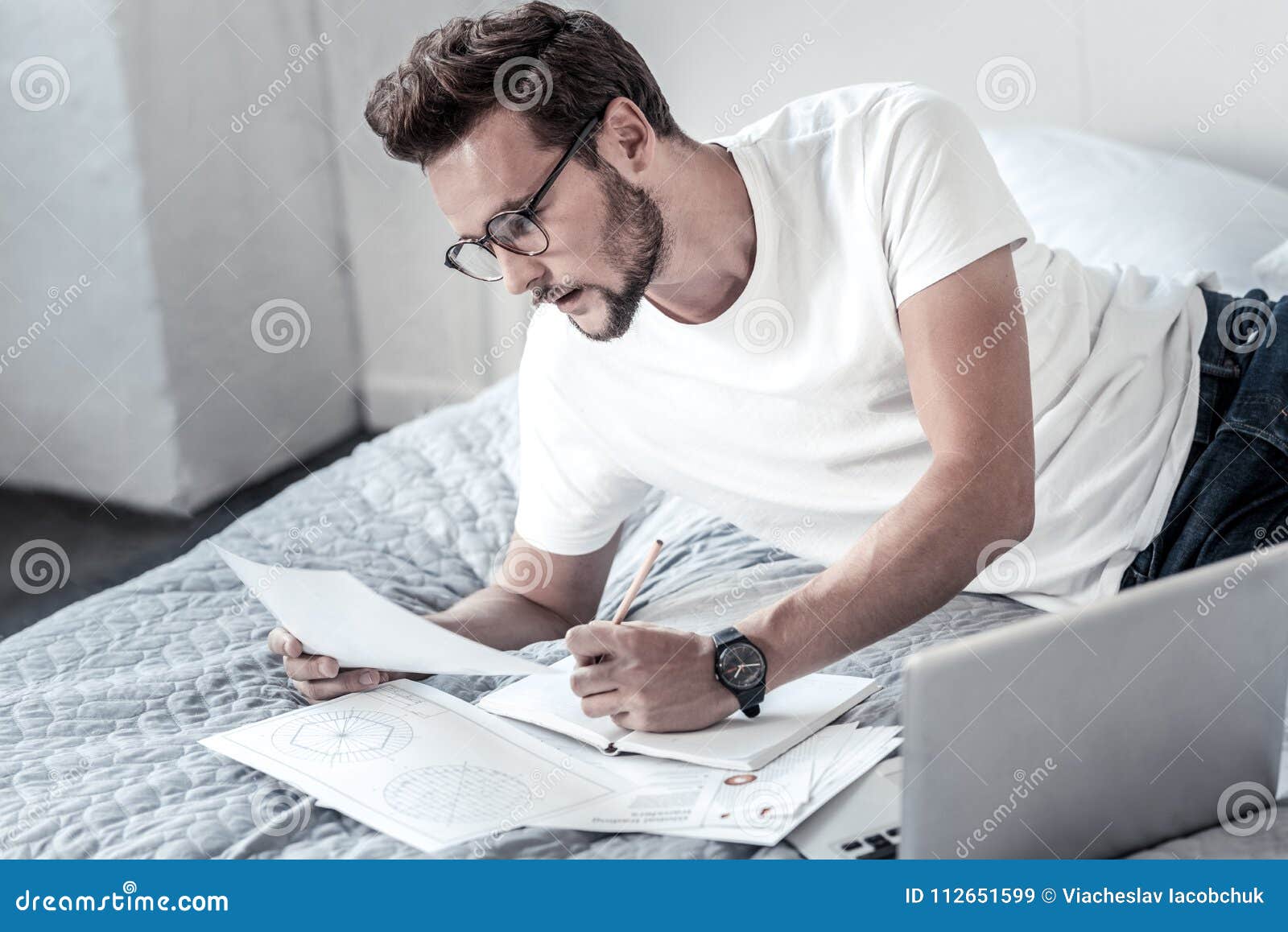 Smart Serious Man Working at Home Stock Image - Image of remotely ...