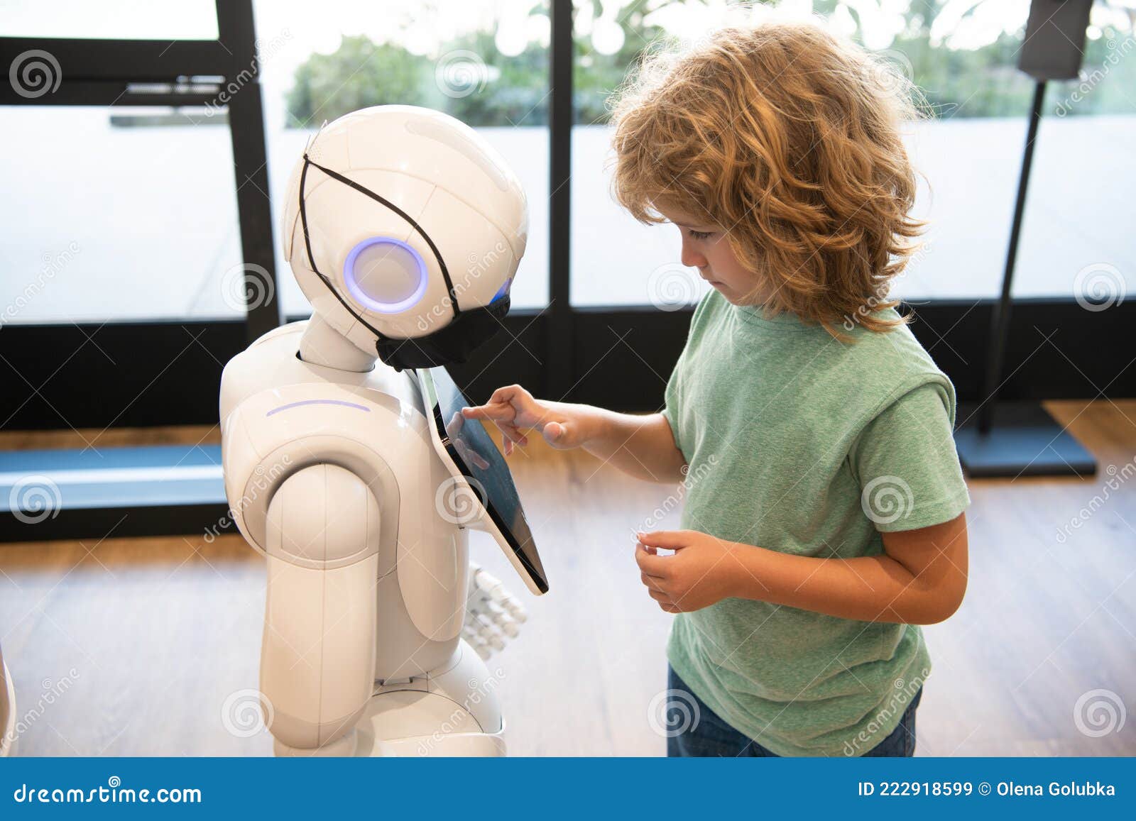 Smart Small Boy Communicate with Robot Assistant Technology for Modern ...