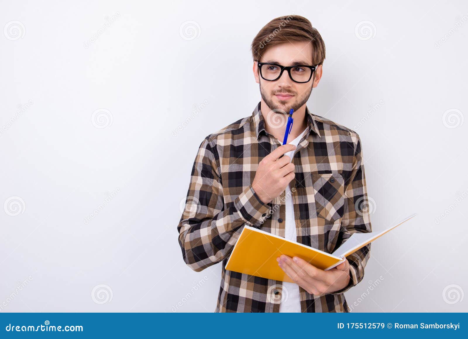 Smart Smiling Handsome Student with Great Idea Holding Notebook Stock ...