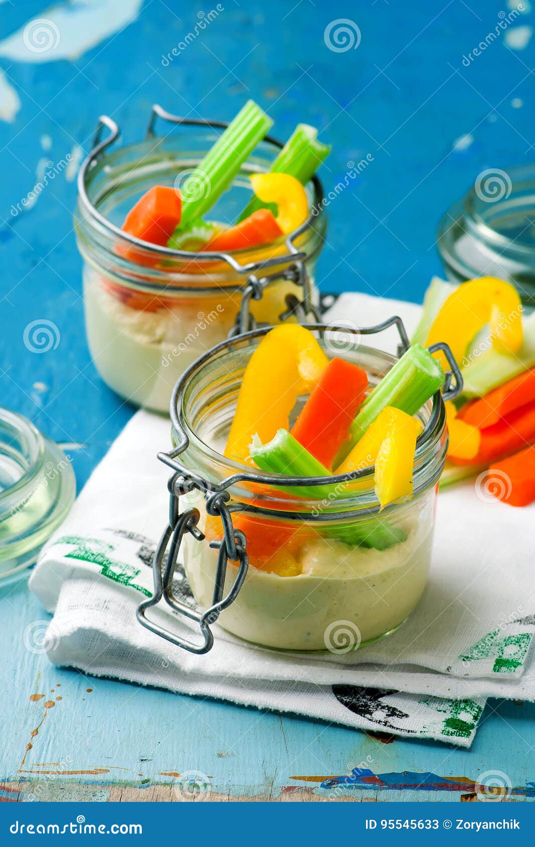 Smart Snacking Pack Veggies Dip Together in a Jar Stock Image - Image ...