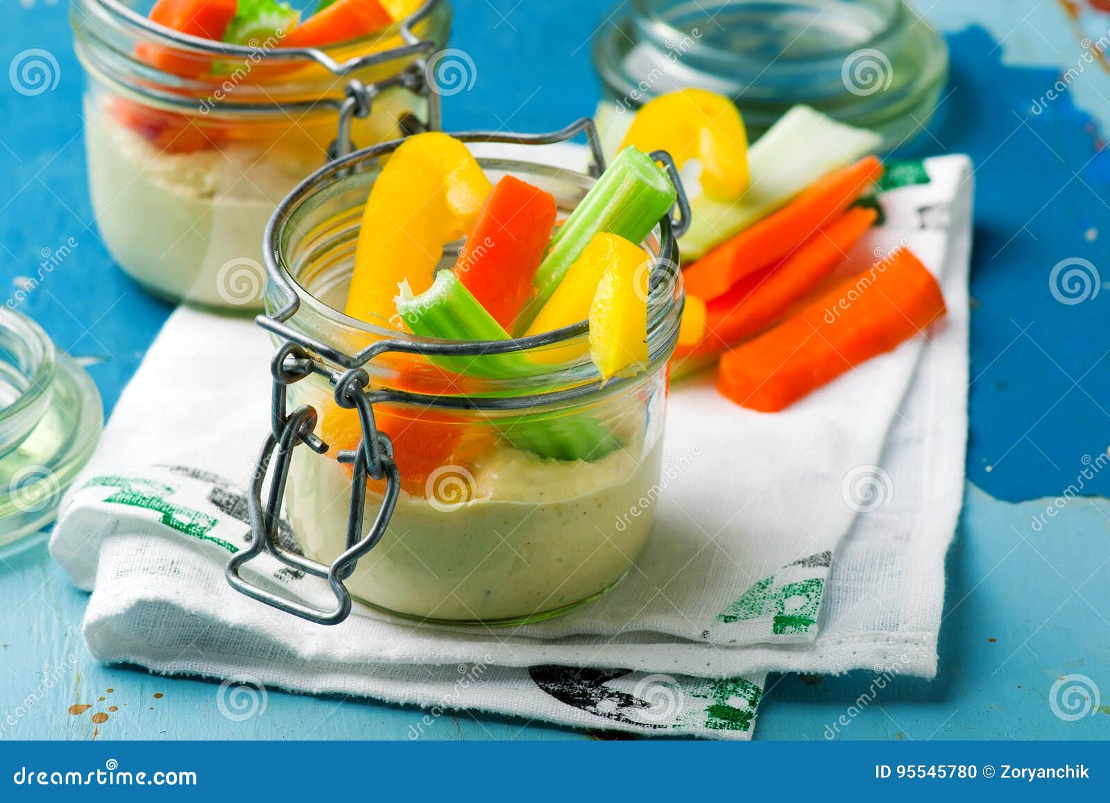 Smart Snacking Pack Veggies Dip Together in a Jar Stock Photo - Image ...