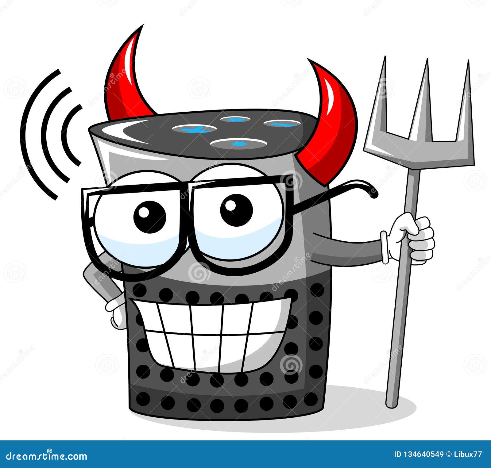 Funny Devil Caricature, Horned Demon Icon With Trident, Stick Figure ...