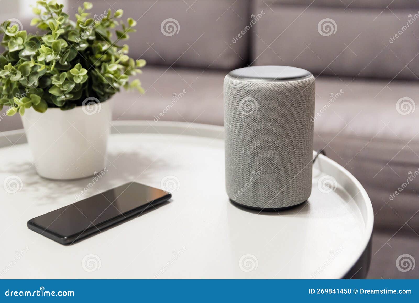 Smart Speaker Device in Living Room. Smart Home Stock Photo - Image of ...