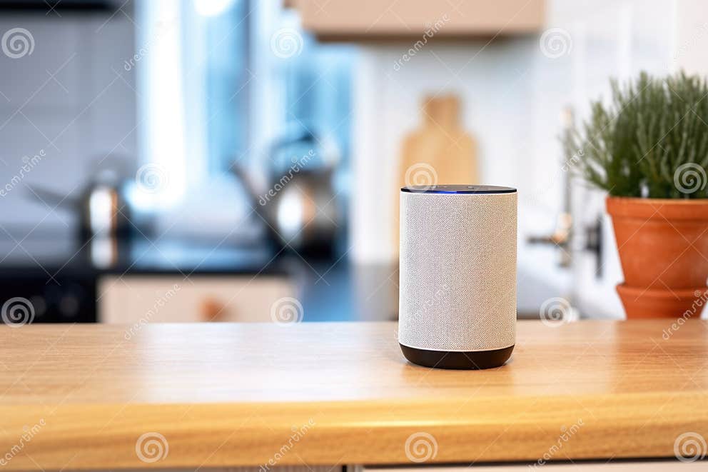 A Smart Speaker on a Kitchen Counter Stock Photo - Image of convenience ...