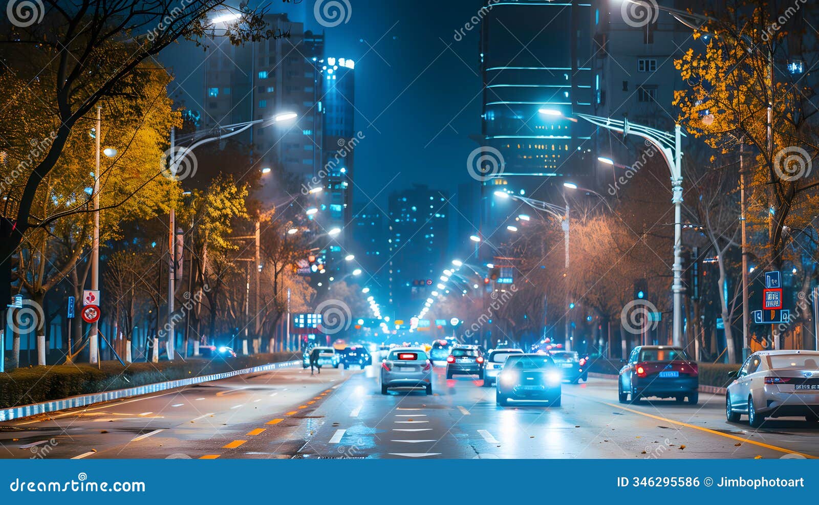 Smart Street Lighting with Motion Sensors City Stock Illustration ...