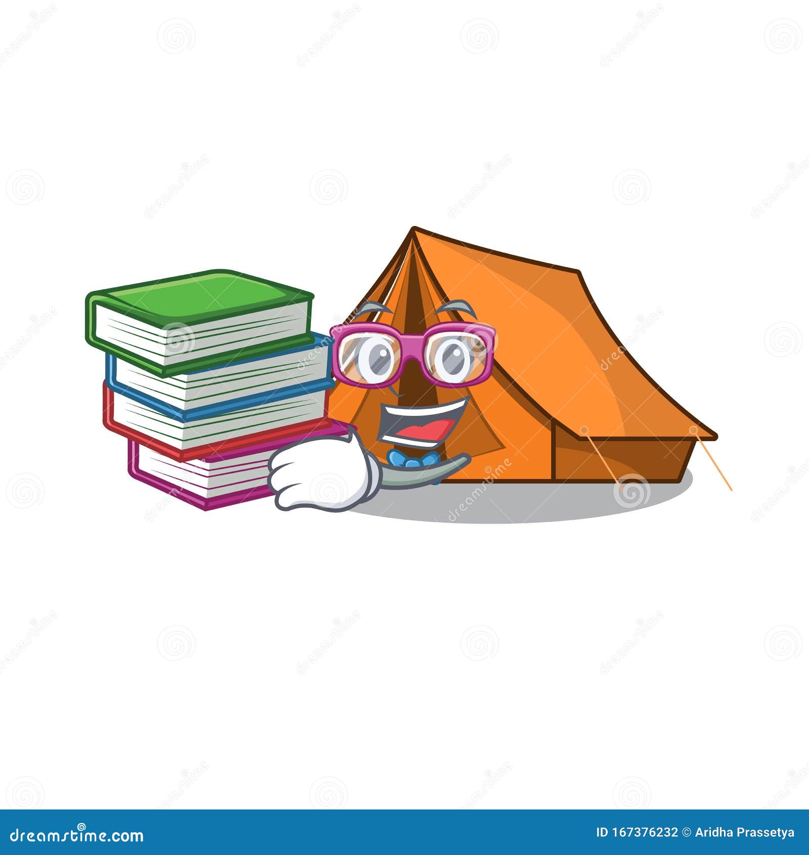Smart Student Camping Tent Scroll Mascot Cartoon with Book Stock Vector ...