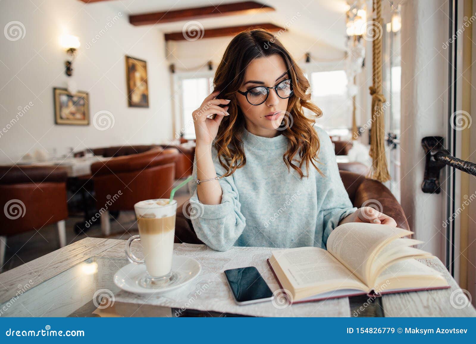 Smart Student Girl Studying in Cafe Stock Image - Image of examinations ...