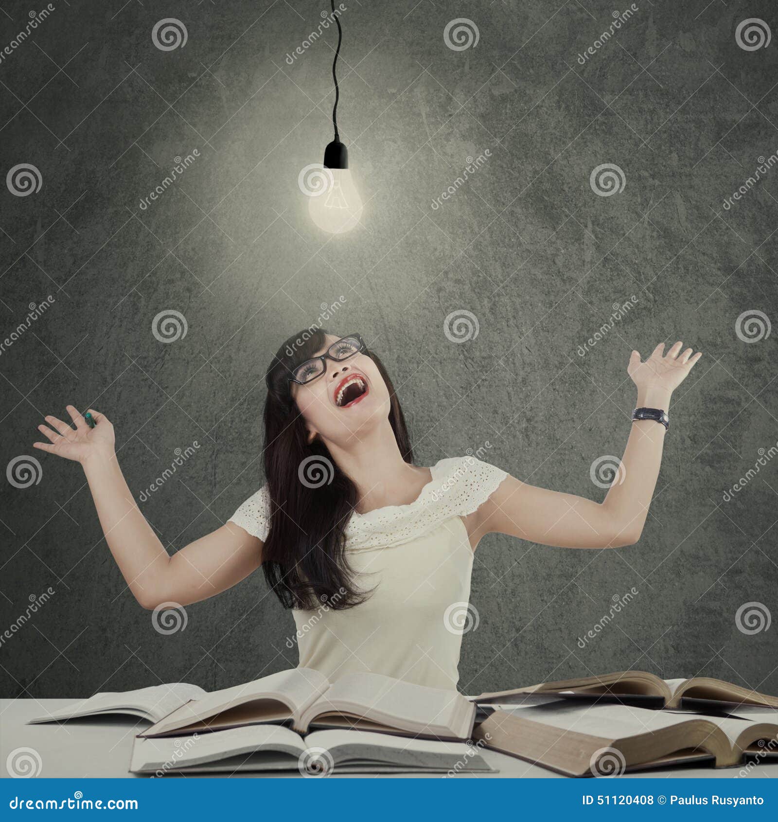 Smart Student with Lamp Looks Happy Stock Photo - Image of dream, back ...