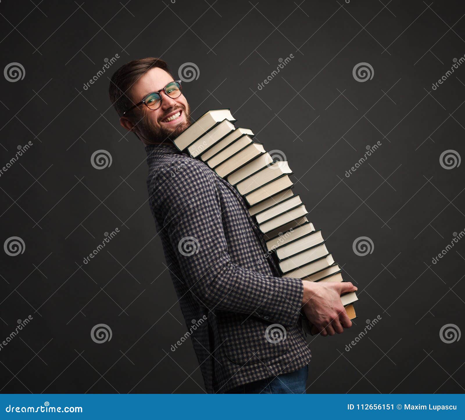Smart Student with Plenty of Books Stock Image - Image of college ...