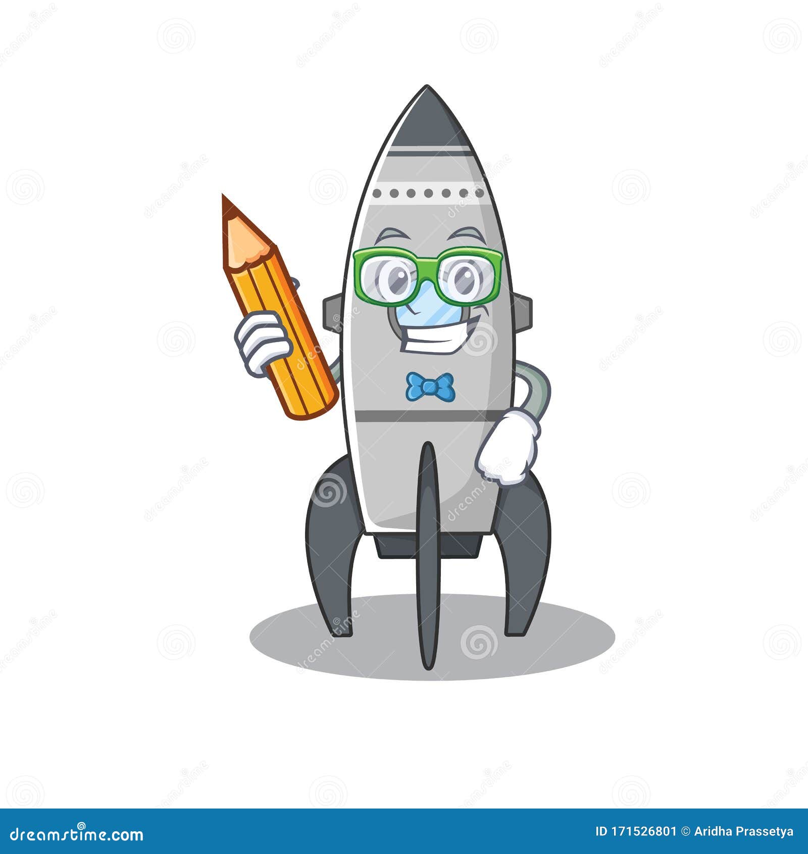 A Smart Student Rocket Character Holding Pencil Stock Vector ...