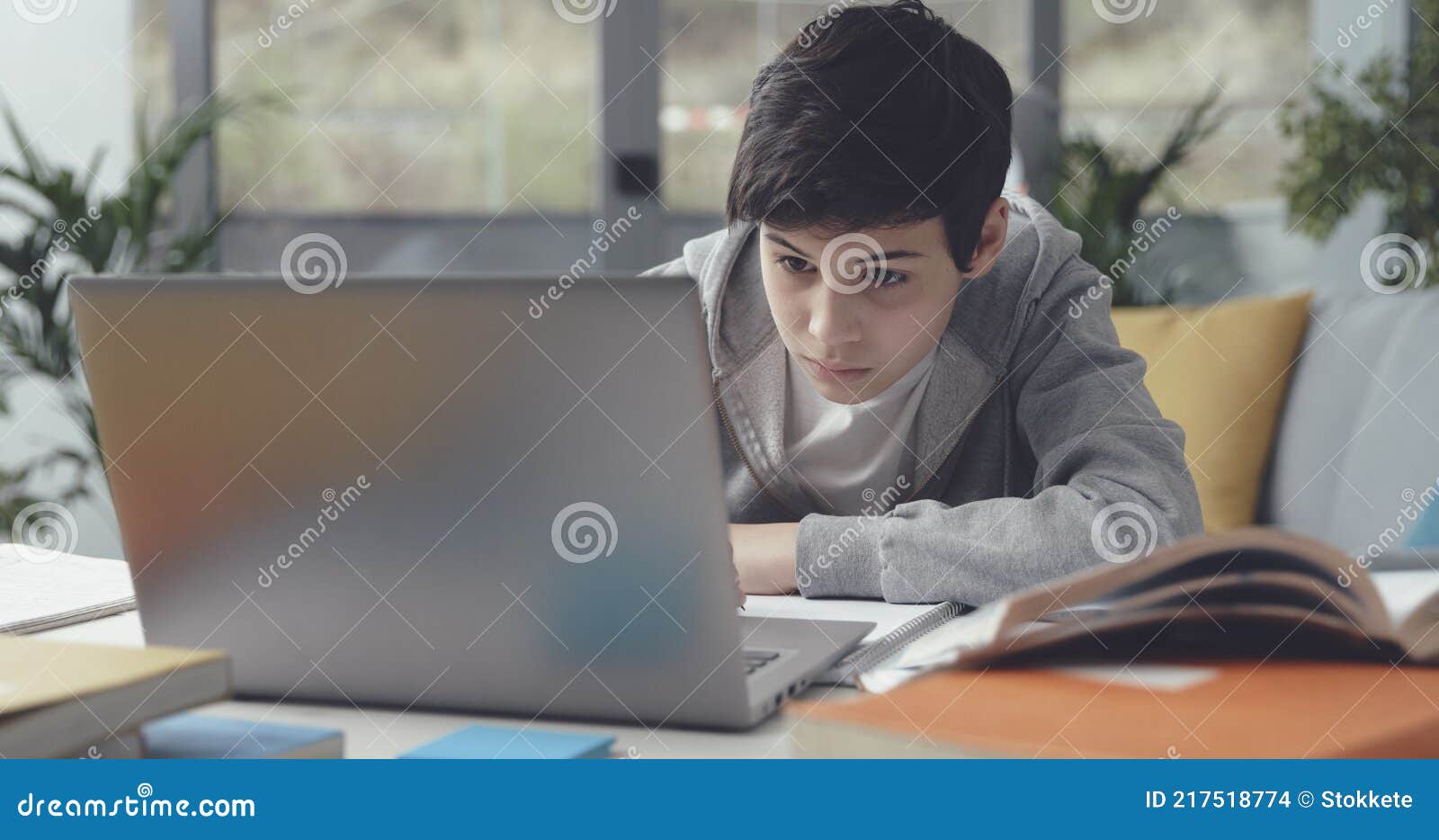 Student Studying Online at Home Stock Photo - Image of concentration ...