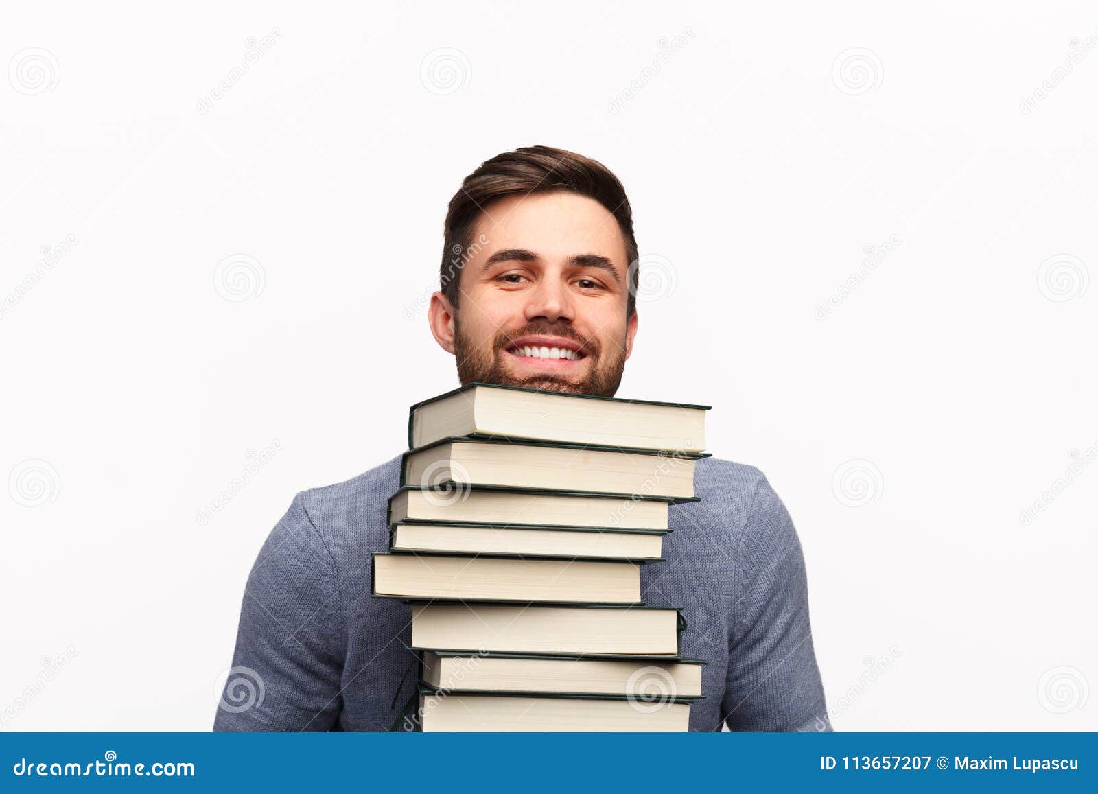 Smart Student with Stack of Books Stock Image - Image of examination ...