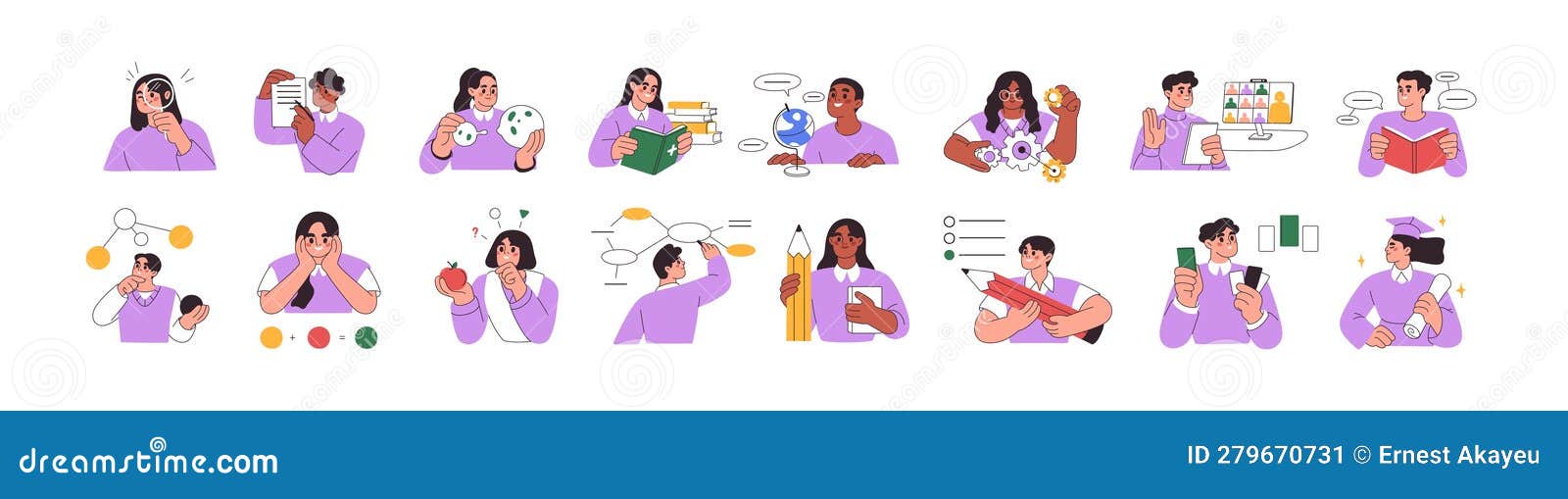 Smart Students Studying, Learning Set. Education and Knowledge Concept ...