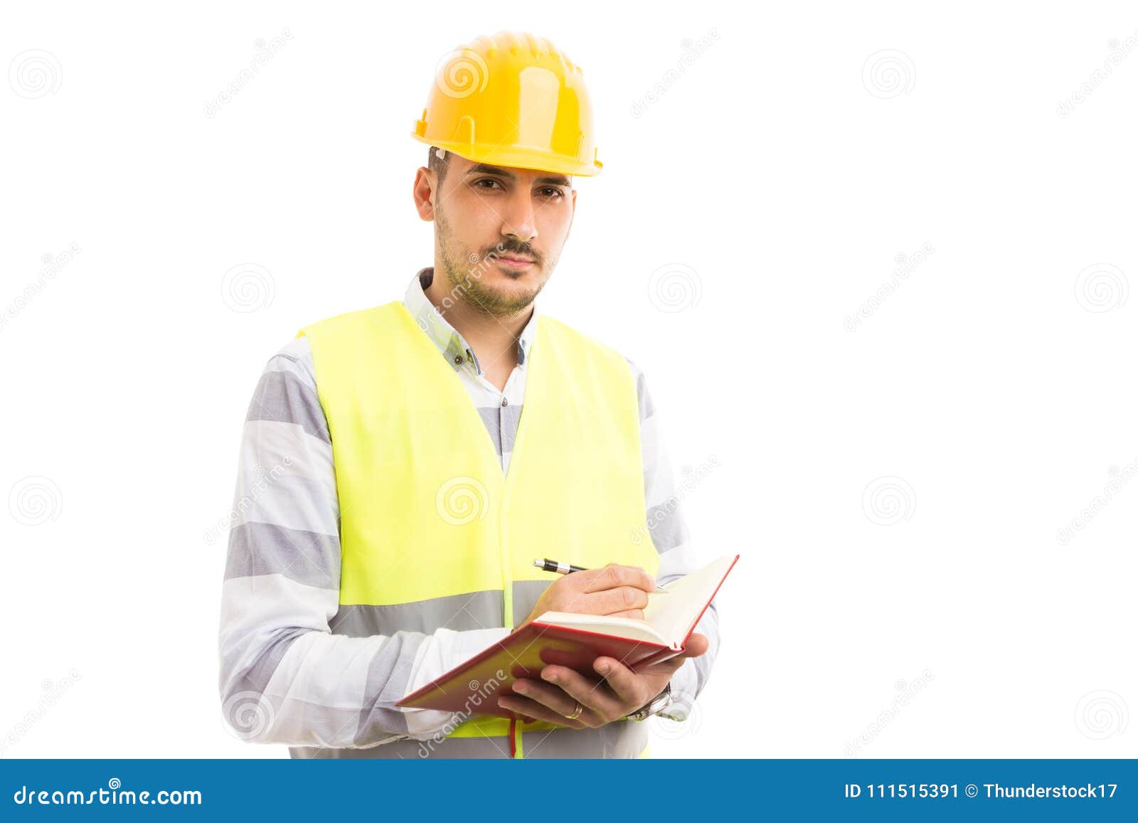 Smart Successful Engineer or Builder Holding Agenda and Writing Stock ...