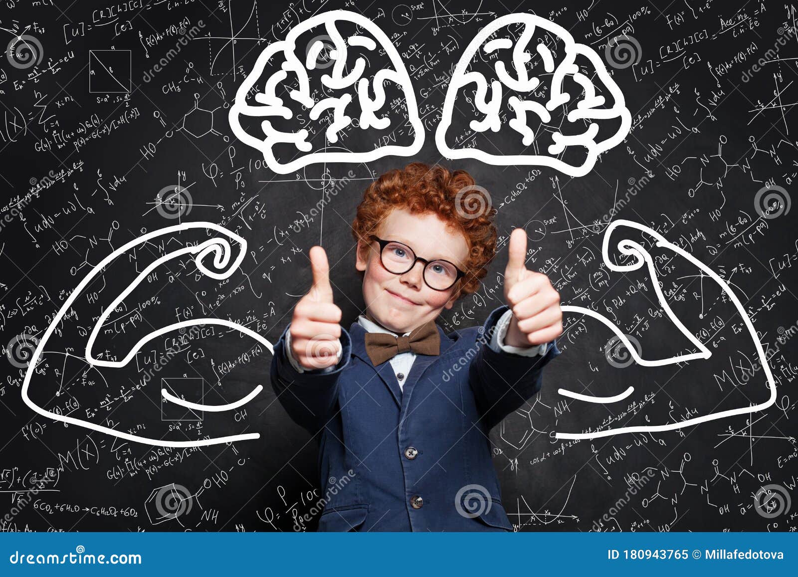 Smart Successful Happy Genius Kid on Chalkboard Background Stock Image ...