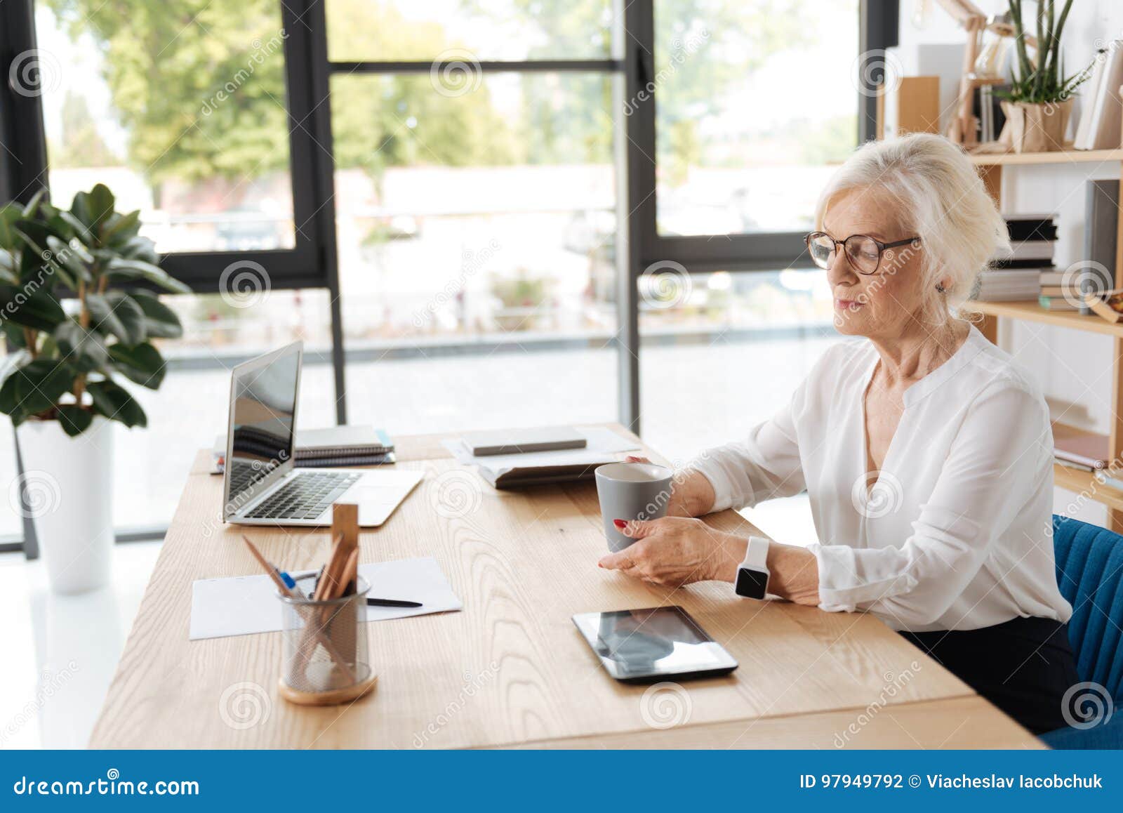 Smart Successful Woman Holding a Cup Stock Photo - Image of digital ...