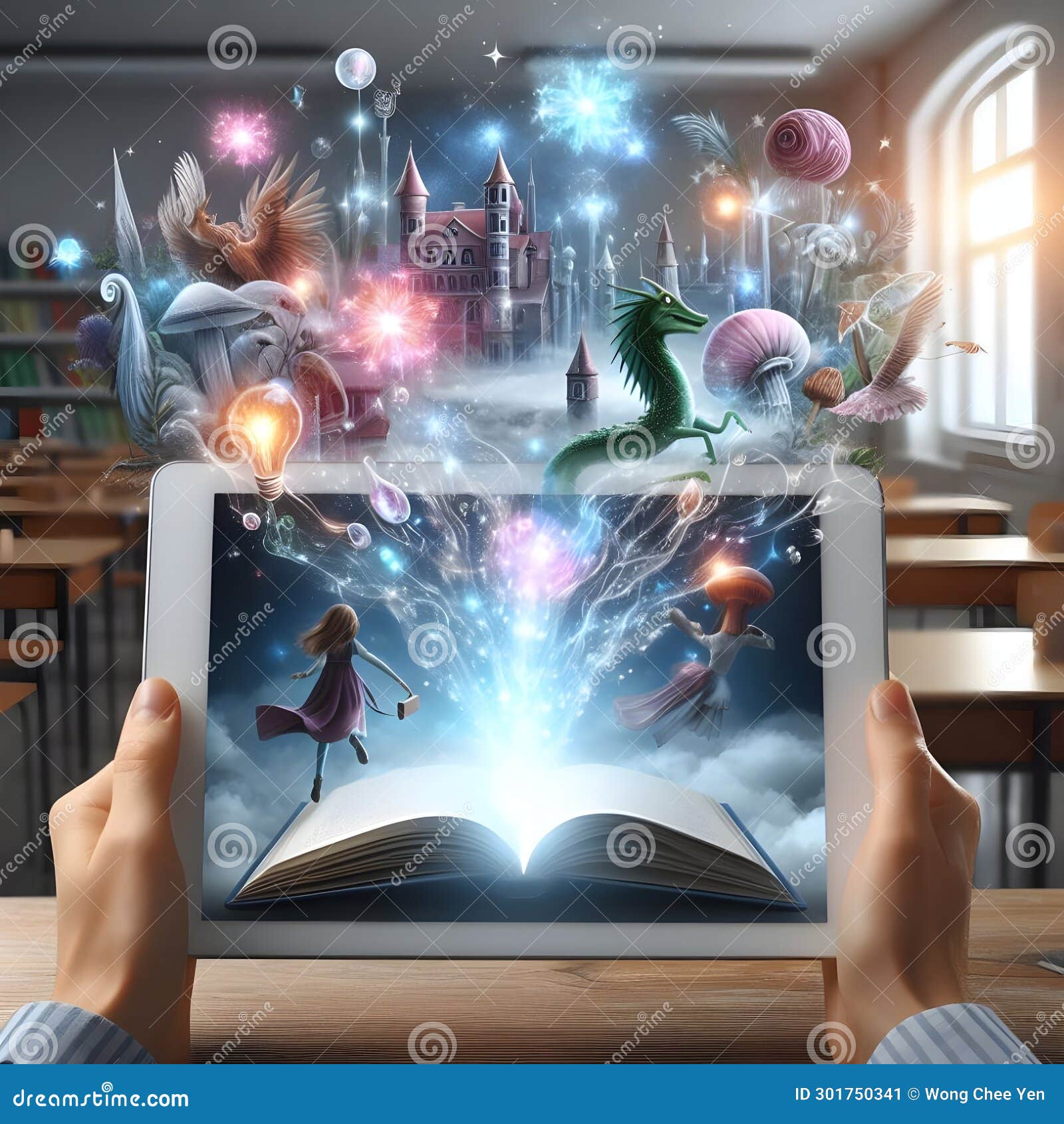 Smart Tablet Fantasy Imagination Icons Classroom Stock Illustration ...